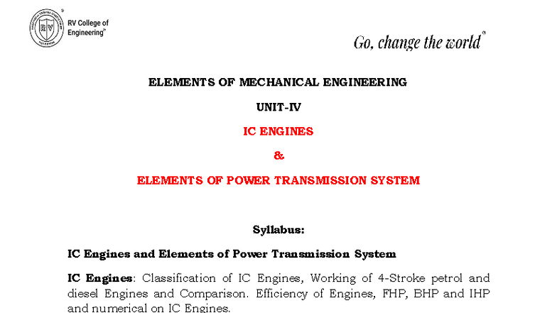 UNIT-4 (NVNA)-1: IC Engines & Power Transmission System Notes - Studocu