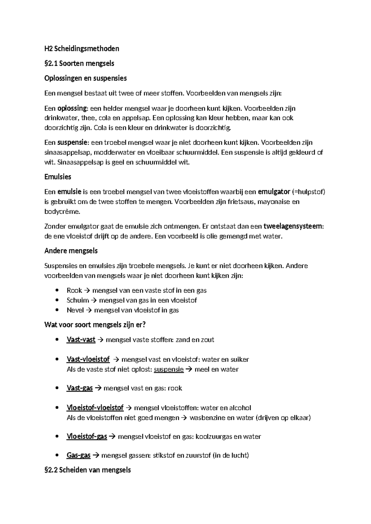 H2 Scheidingsmethoden: Mengsels en Scheidingstechnieken - Studeersnel