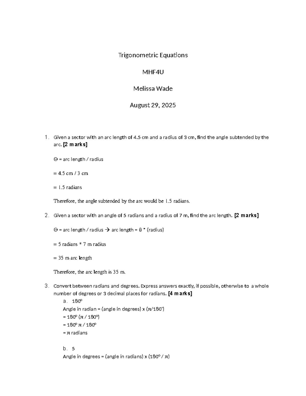 Mhf4u A3 Trigonometric Equations Study Guide Studocu