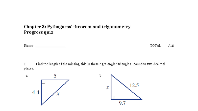 Chapter 3: Pythagorean Theorem & Trigonometry Quiz - Studocu