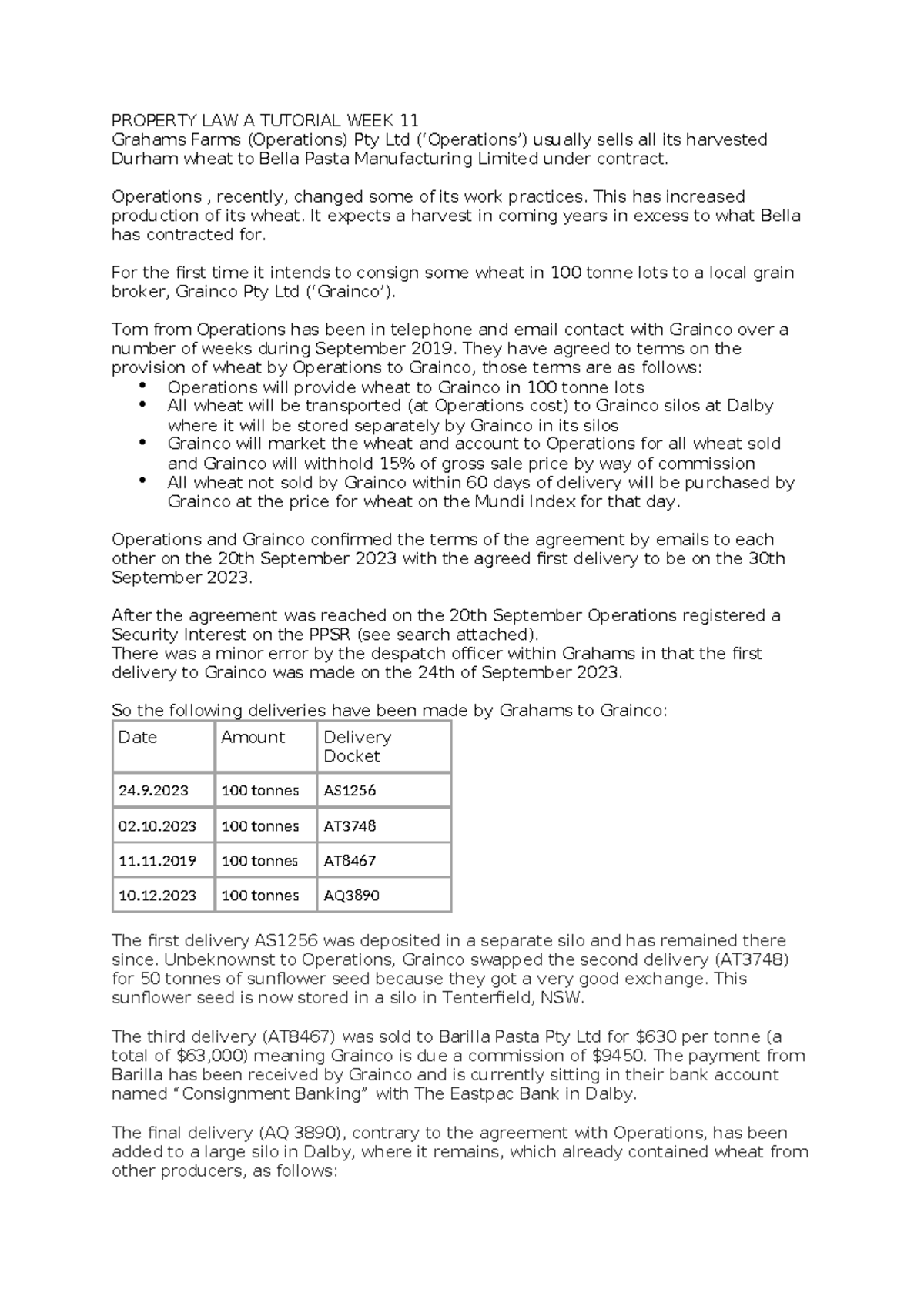 Week 11 Tutorial Question - PROPERTY LAW A TUTORIAL WEEK 11 Grahams ...