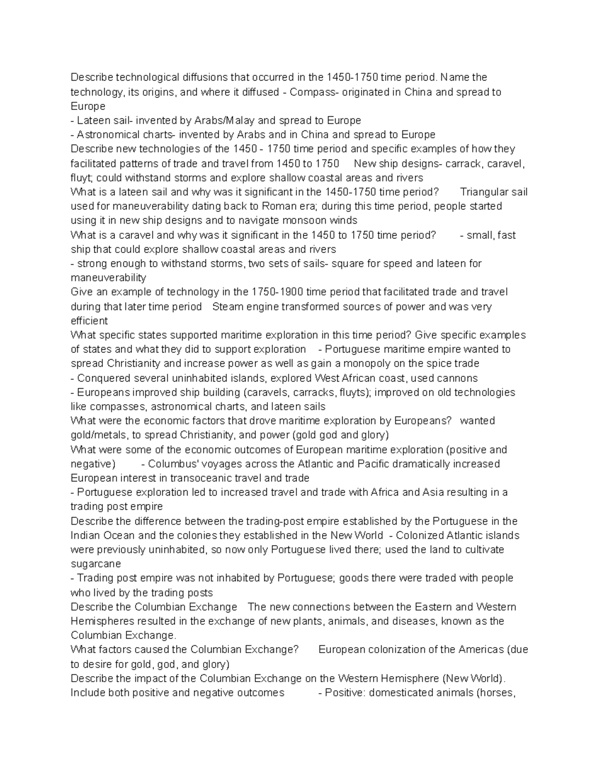 Technological and Economic Transformations: 1450-1750 Overview - Studocu