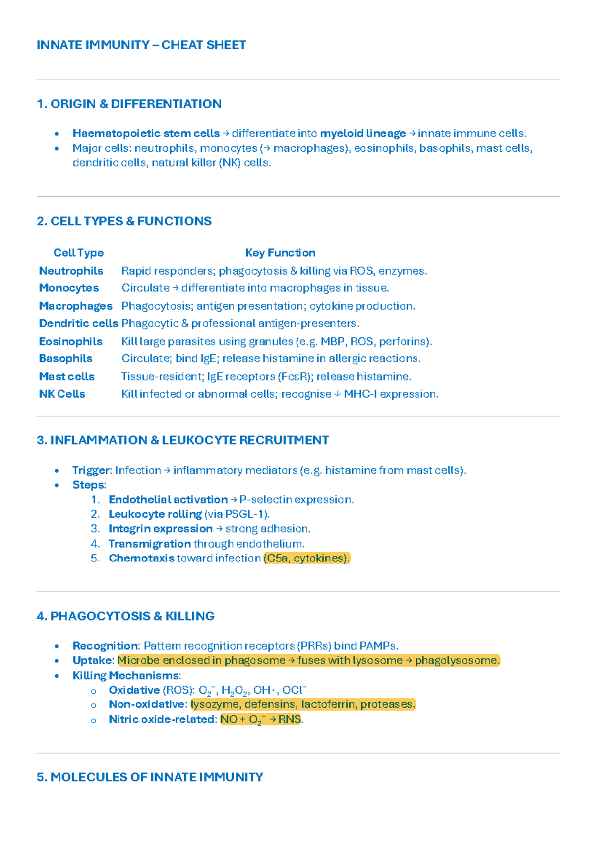 MED 5 INNATE & ADAPTIVE IMMUNITY CHEAT SHEET: KEY CONCEPTS & MECHANISMS ...