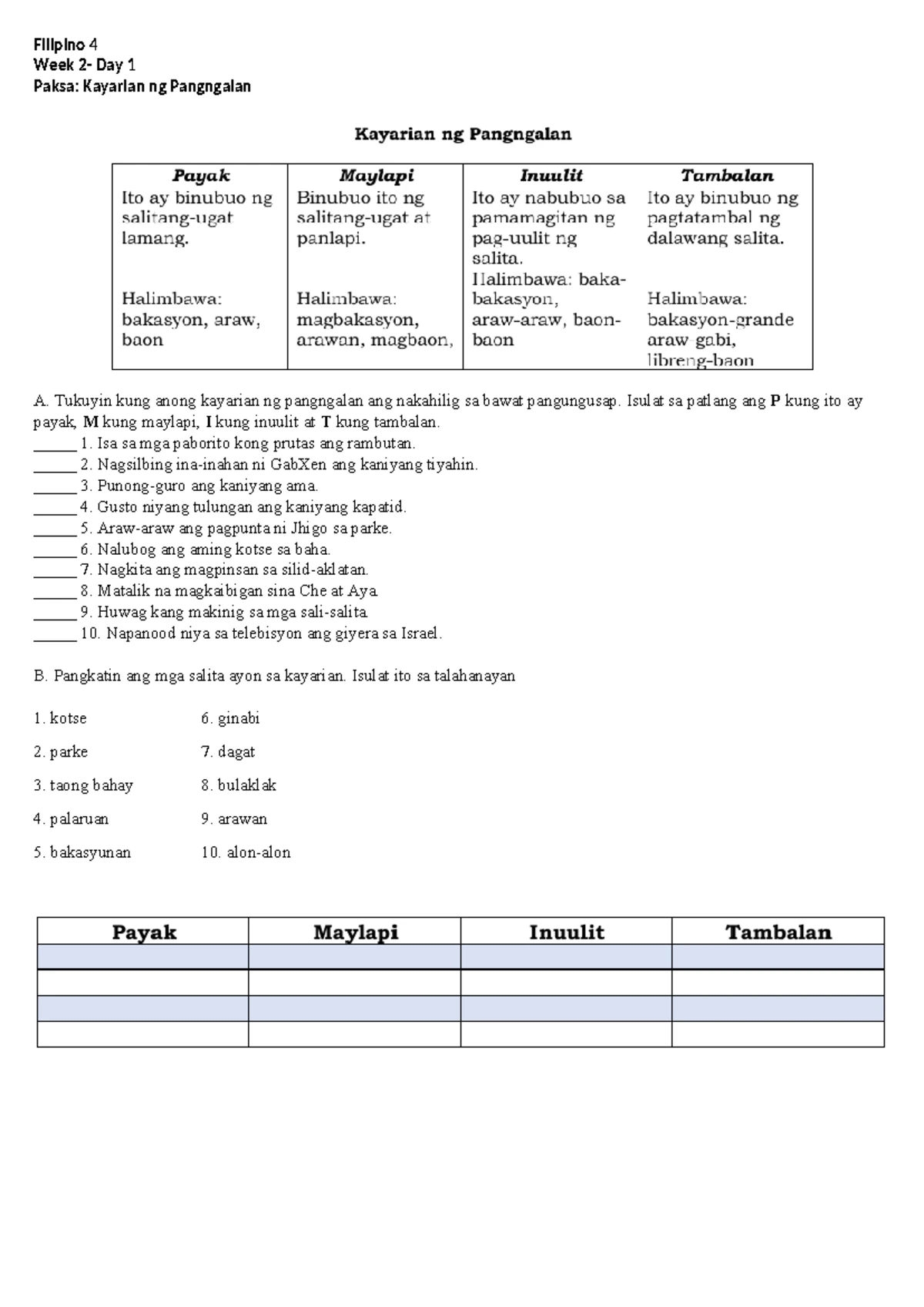 Q2 - FIL 4 - WK 3 - Talambuhay at Talaarawan Worksheets - Studocu