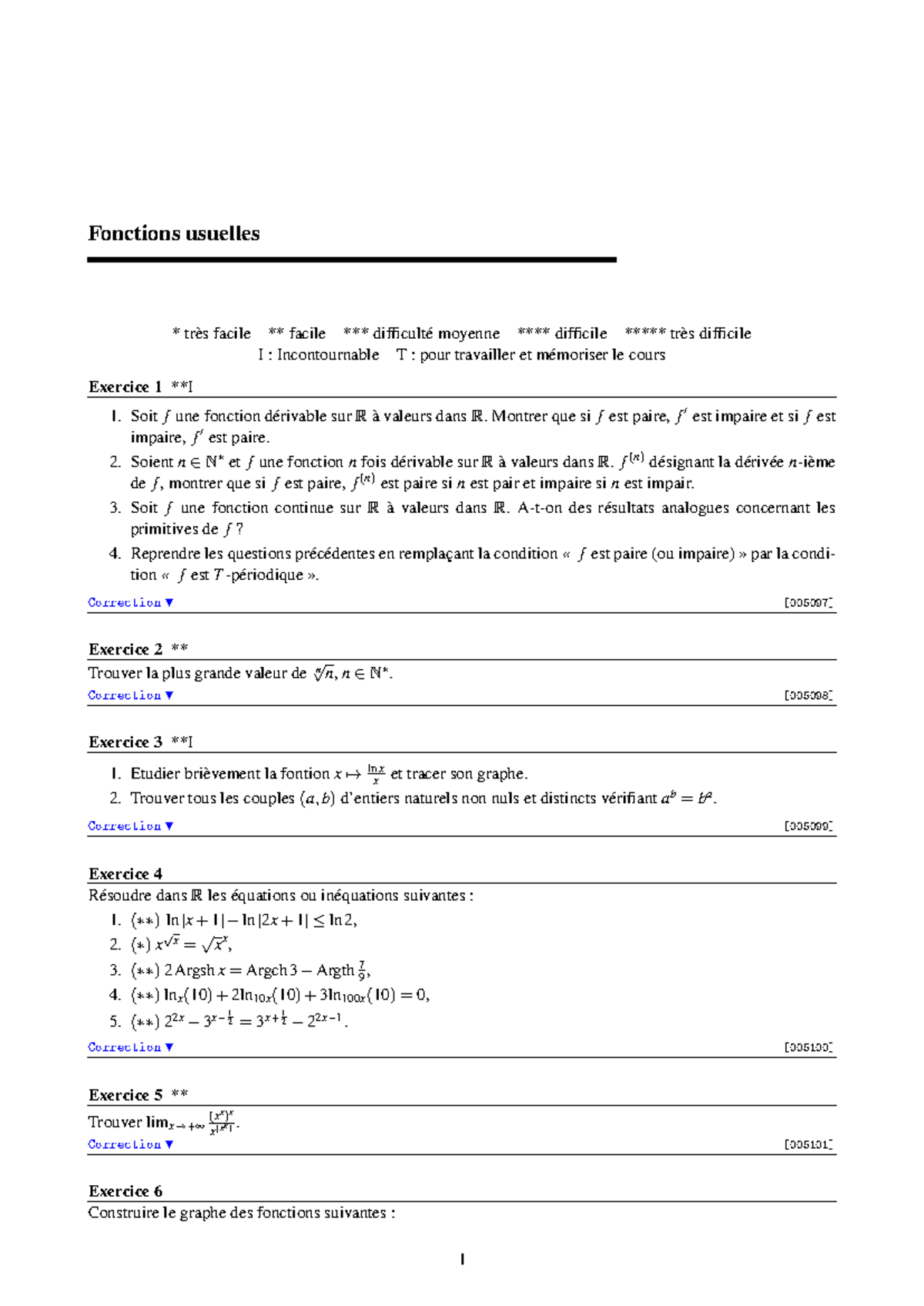 Exercices sur les Fonctions Usuelles - Mathématiques 101 - Studocu