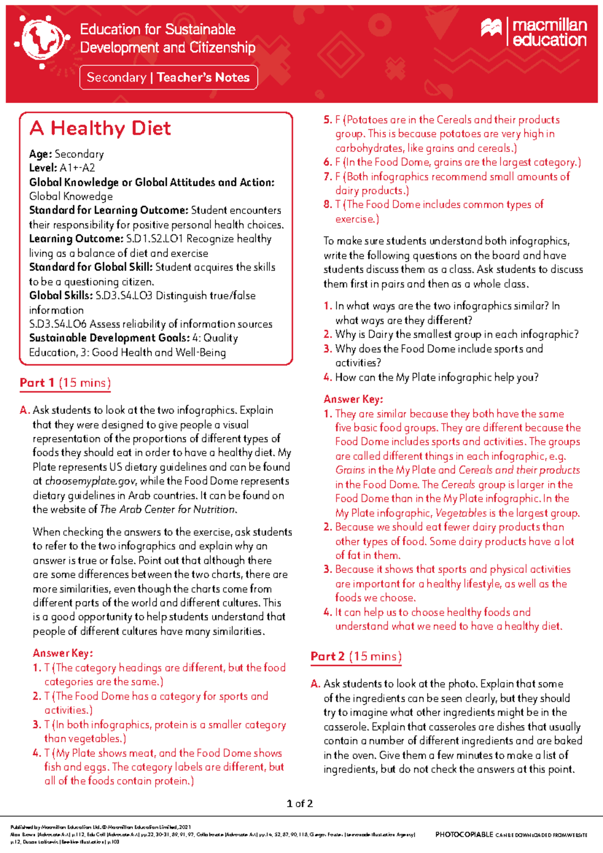 A Healthy Diet: Teacher's Notes for Secondary Level (Global Knowledge ...