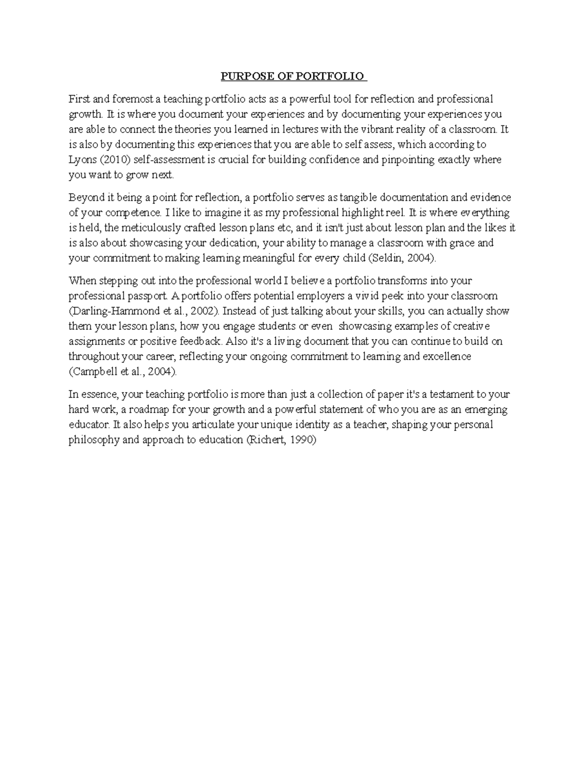 Teaching Portfolio: Purpose and Professional Growth Insights - Studocu