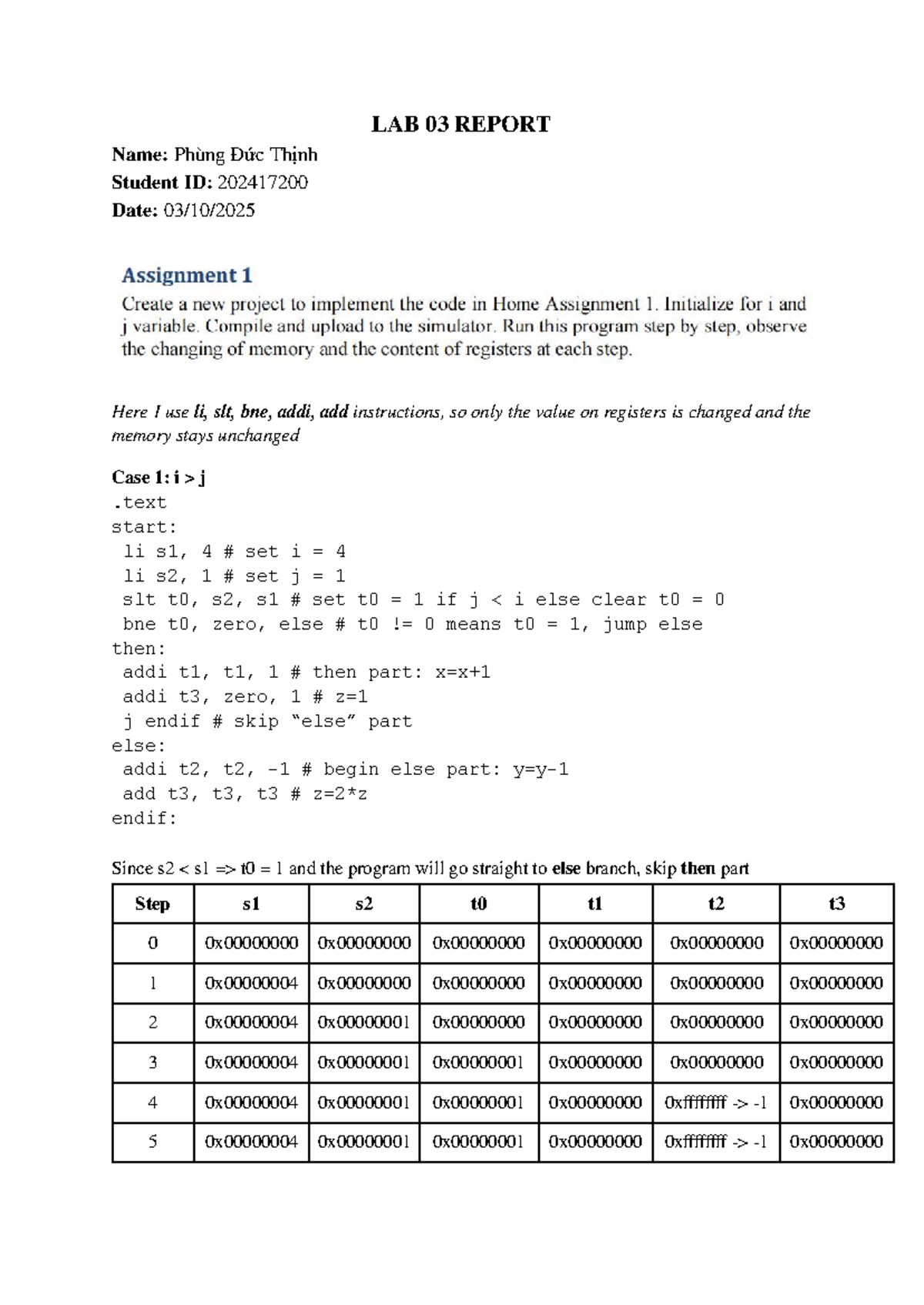 LAB 03 REPORT: MIPS Assembly Code Analysis and Execution - Studocu