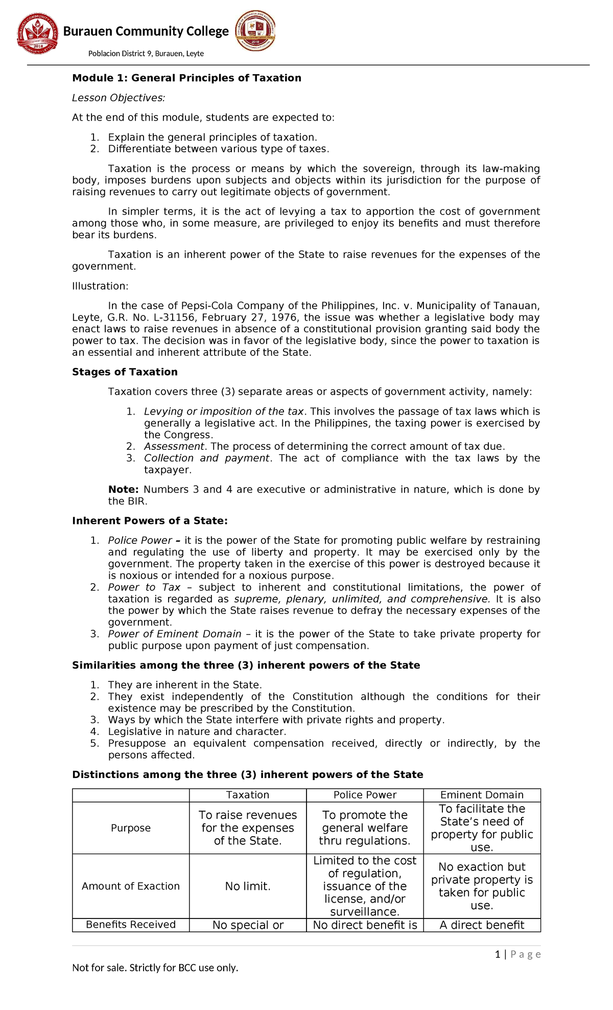 Module 1: General Principles of Taxation - Income Taxation (BCC) - Studocu