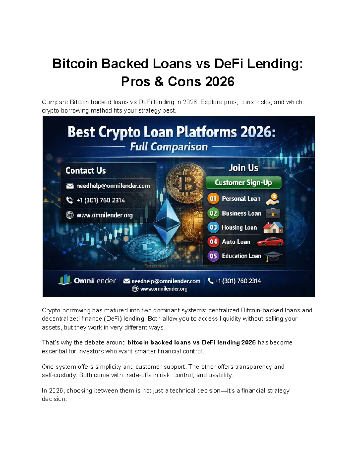Bitcoin Backed Loans vs DeFi Lending: Pros & Cons Analysis 2026 - Studocu