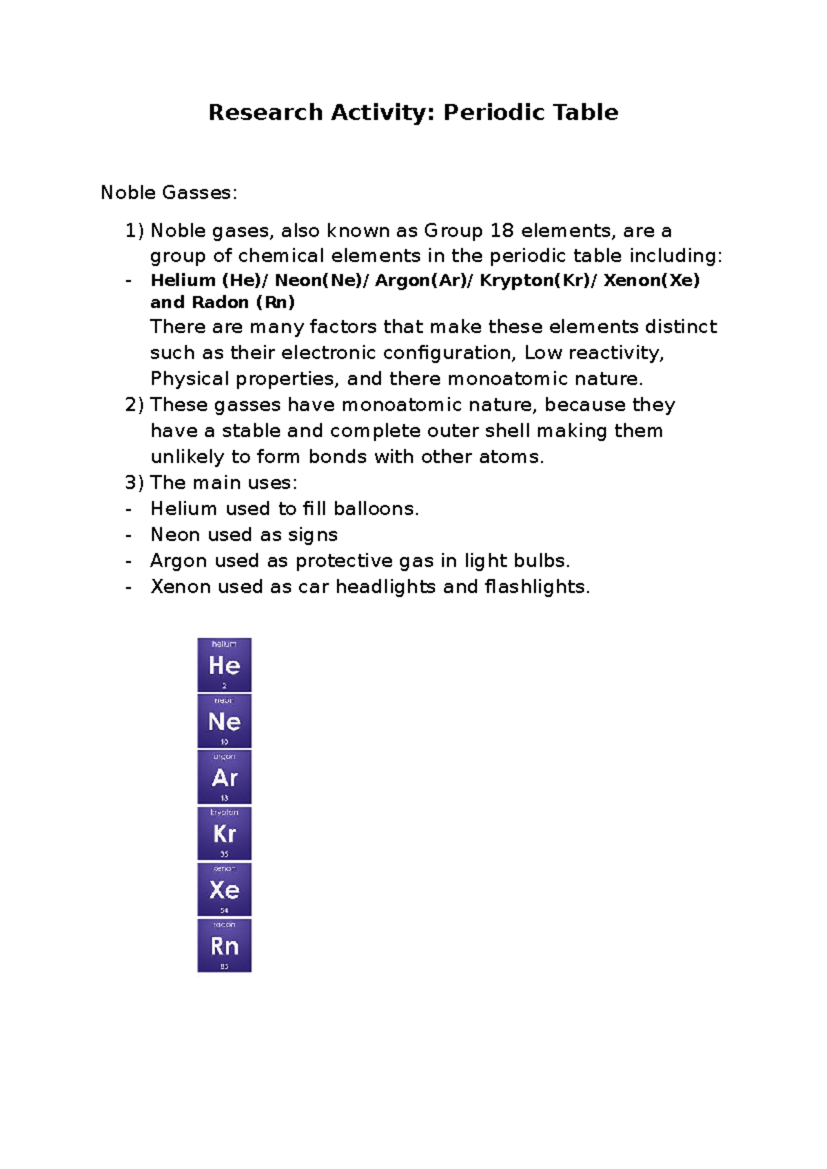 Periodic Table Research Activity - Research Activity: Periodic Table ...