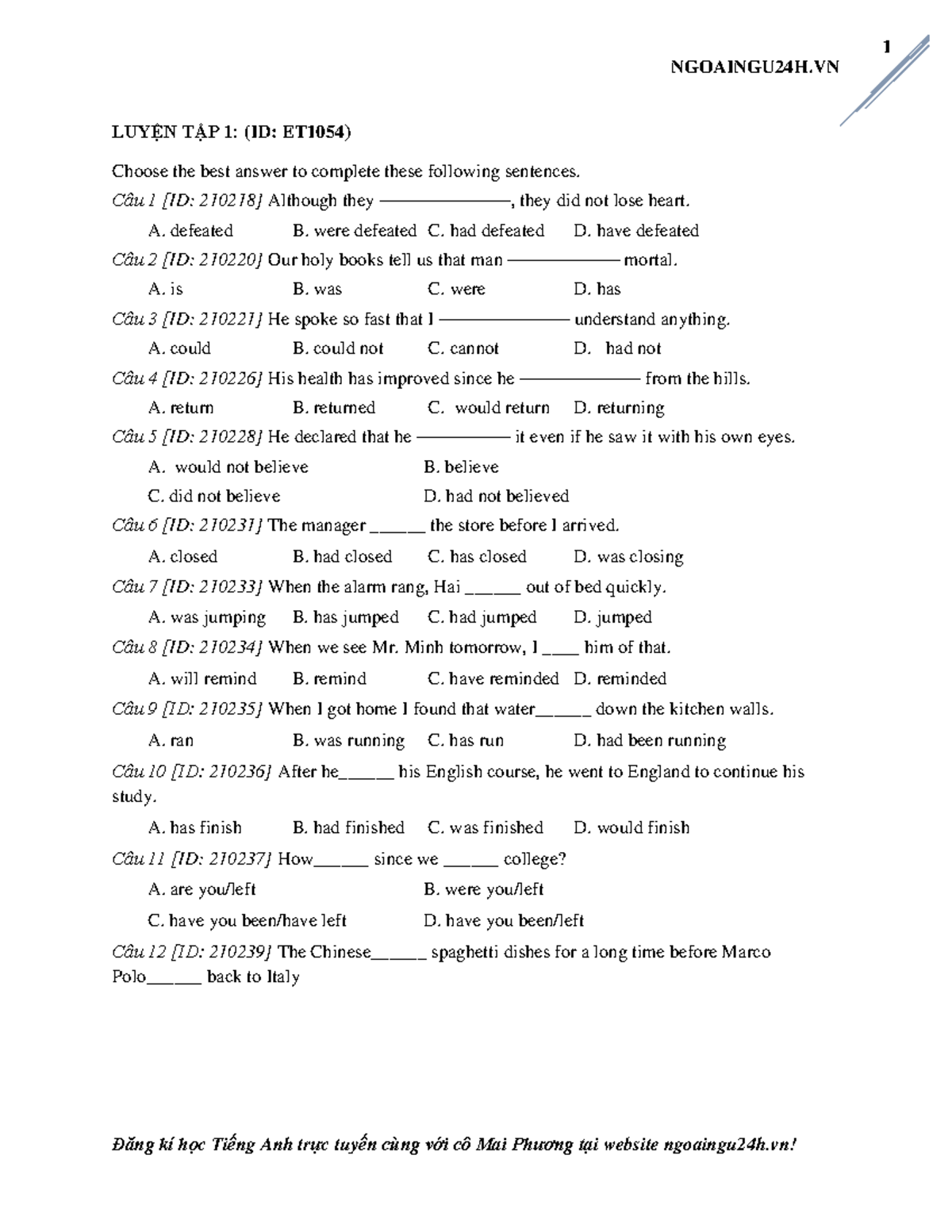 ET1054 - Complete the Sentences: English Grammar Practice - Studocu