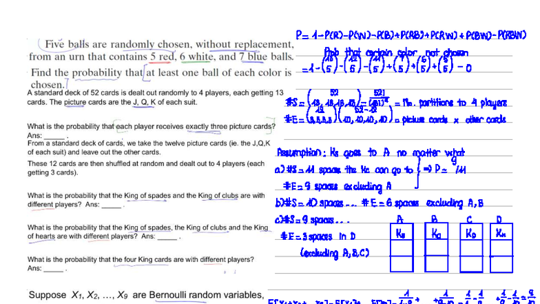 Probability Analysis of Ball Selection and Card Distribution (STAT 101) - Studocu