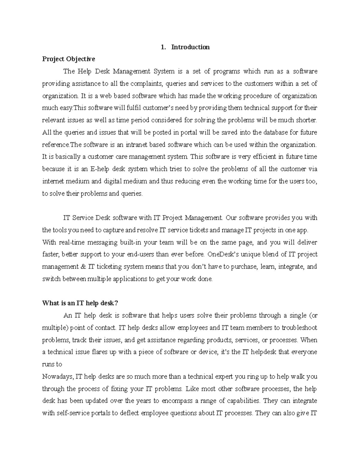 Help Desk Management System Project Report (IT-101) - Studocu