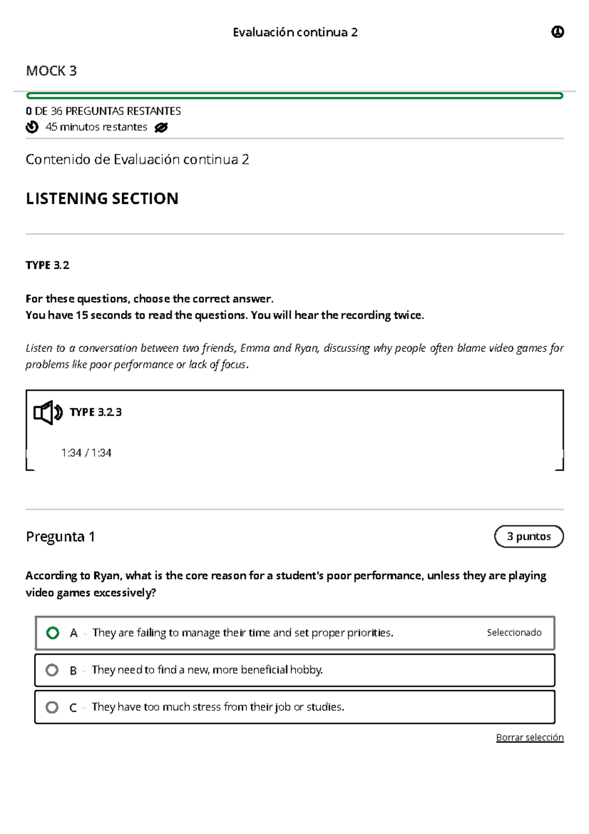 Evaluación Continua 2: Listening & Reading Mock Exam 3 - Studocu