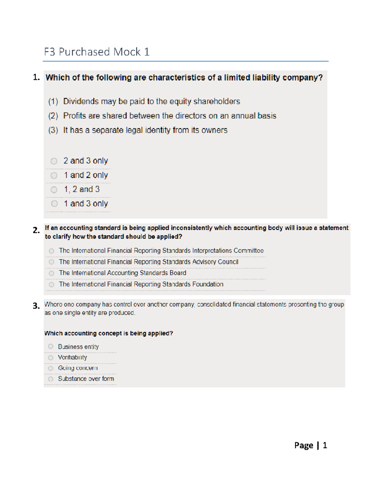 FA mock 1 question - mock - fa - F3 Purchased Mock 1 1. 2. 3. 5. 6. 12 ...