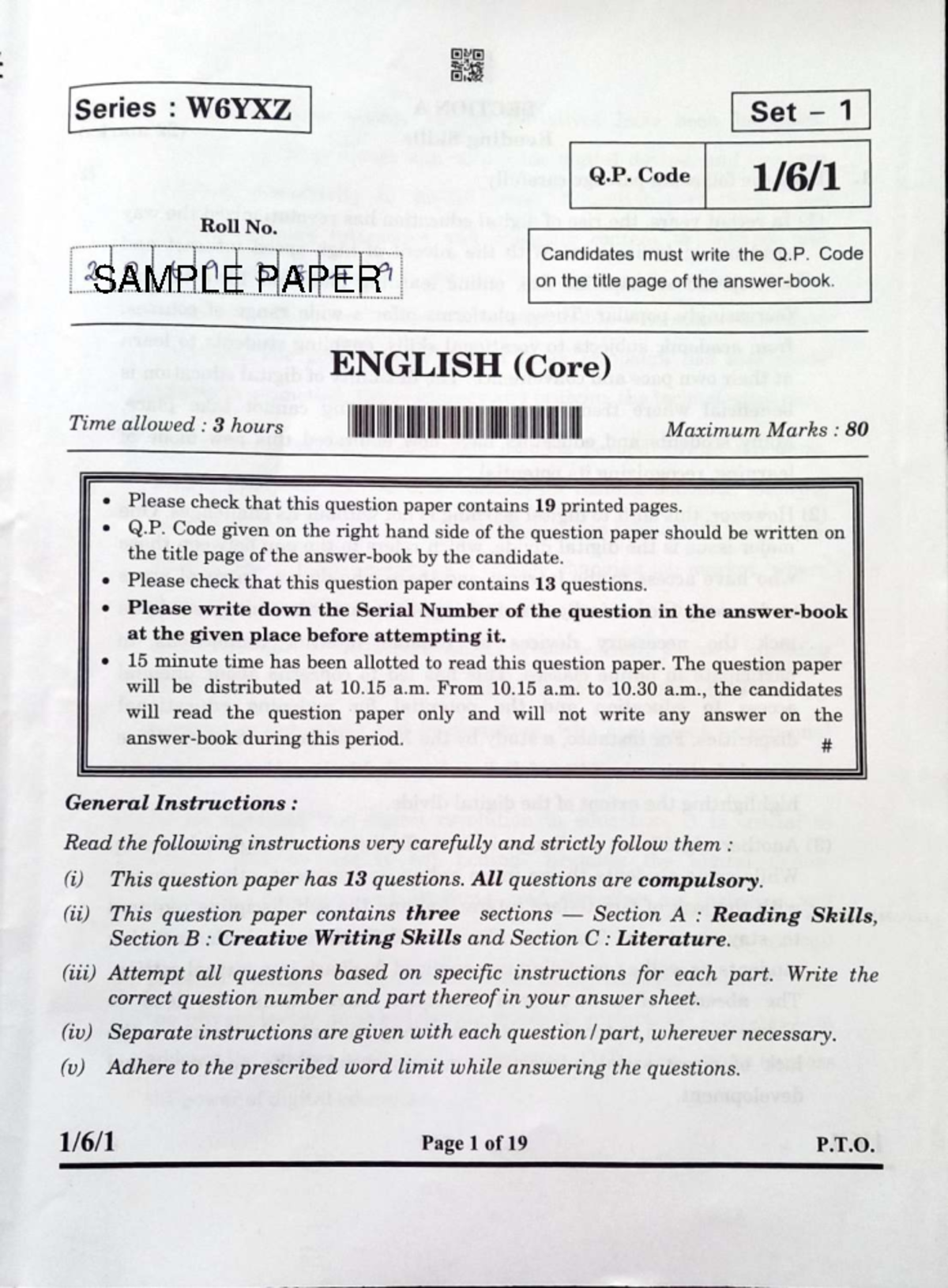 Std - 12 English Core Sample Paper: Comprehensive Assessment - Studocu