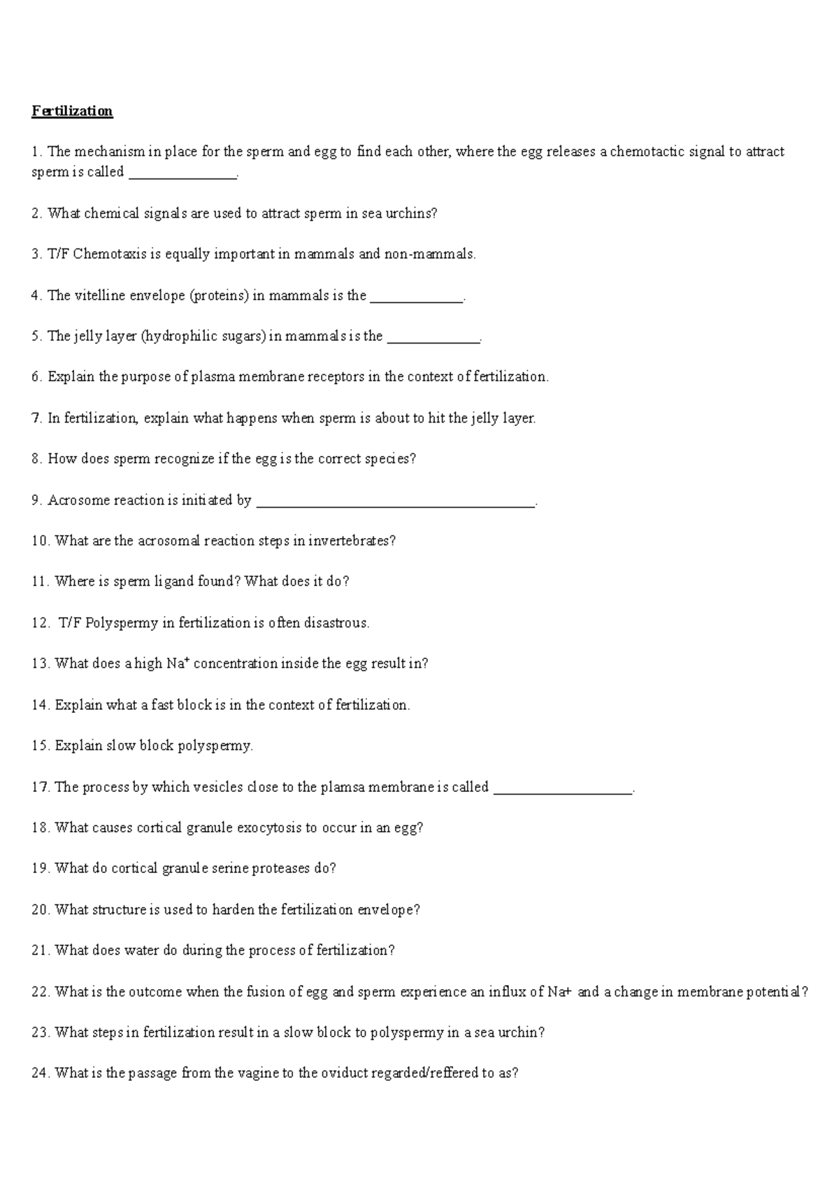 Dev Bio Midterm Practice: Fertilization & Cleavage Mechanisms - Studocu