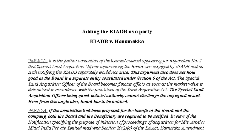 KIADB v. Hanumakka: Legal Analysis on Party Notification - Studocu