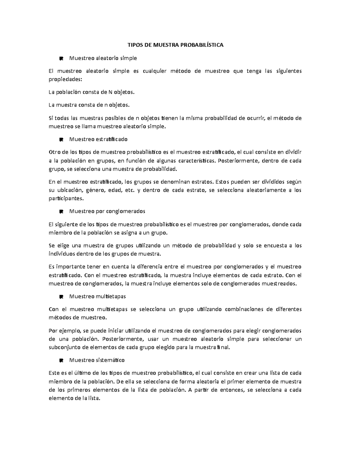 Tipos de Muestreo Probabilístico y No Probabilístico (MUE 101) - Studocu