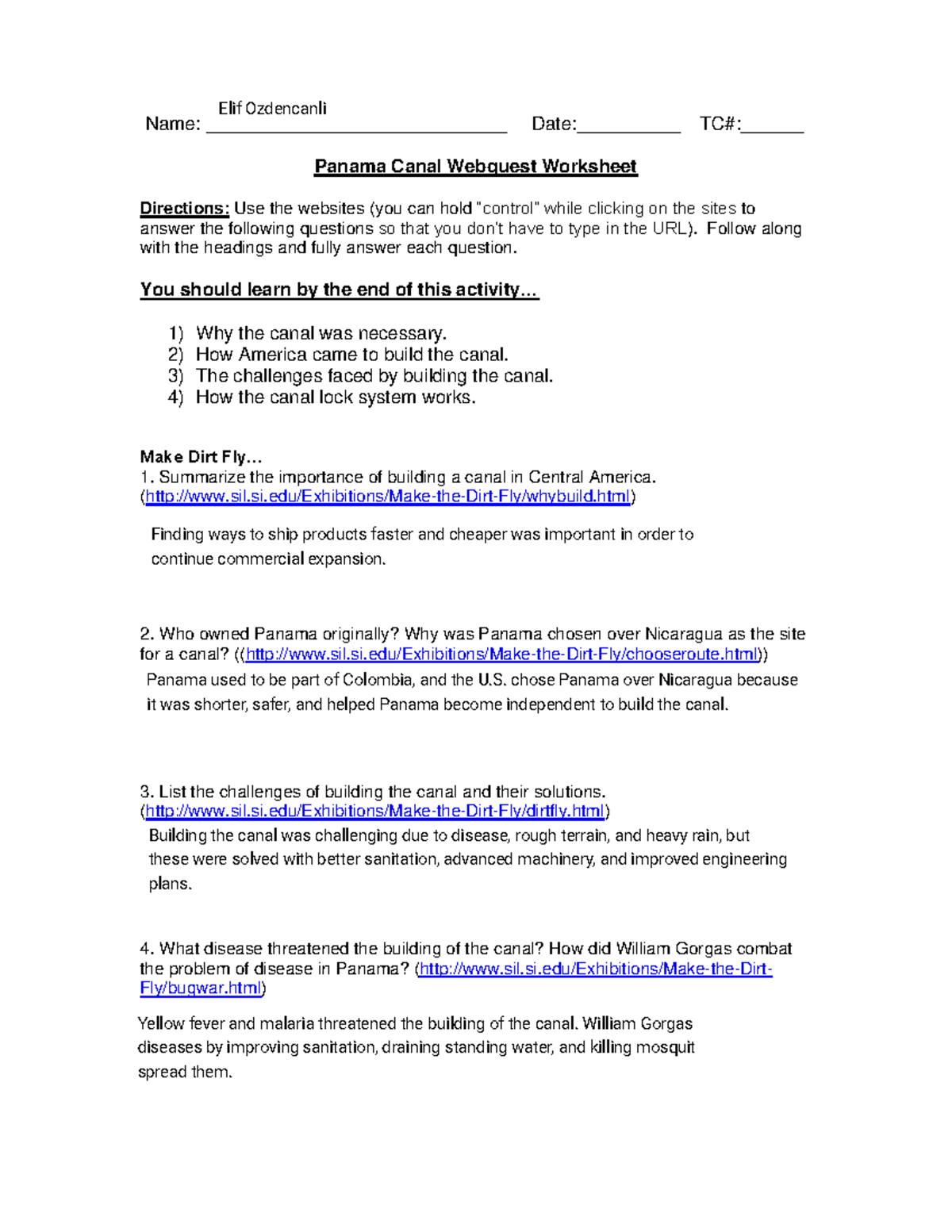 Panama Canal Webquest Worksheet - Key Insights and Challenges - Studocu