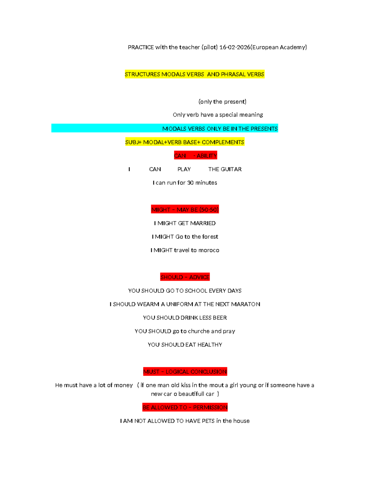 Phrasal and Modal Verbs Practice - DVNC English - Studocu