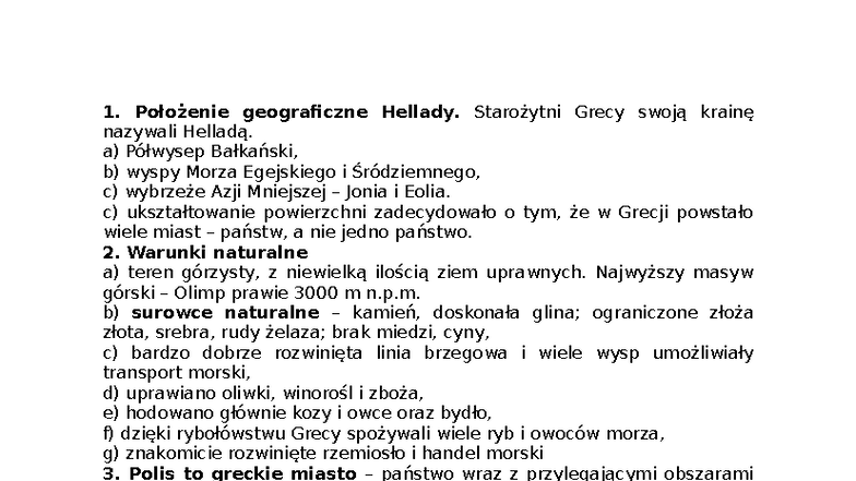 Historia Hellada - Omówienie z książko Nowa Era - Położenie ...