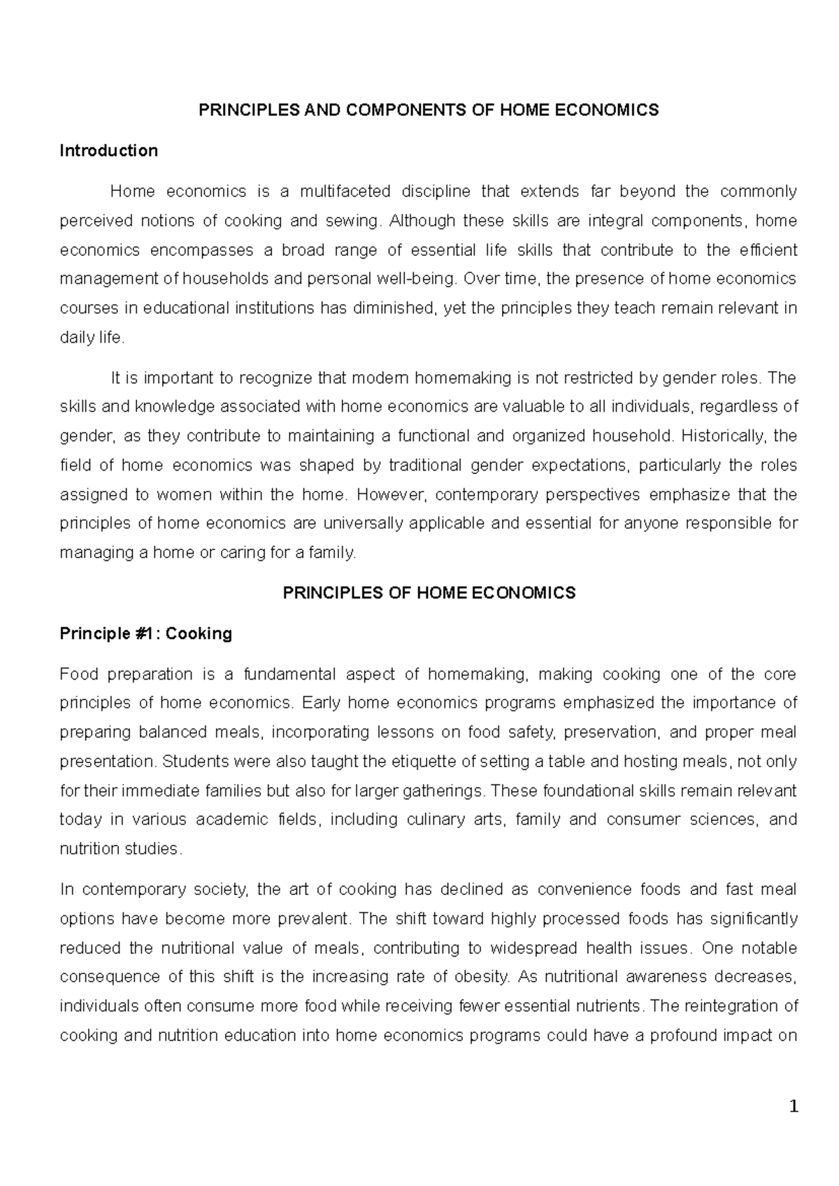 Principles and Components of Home Economics (HE 101) - Studocu