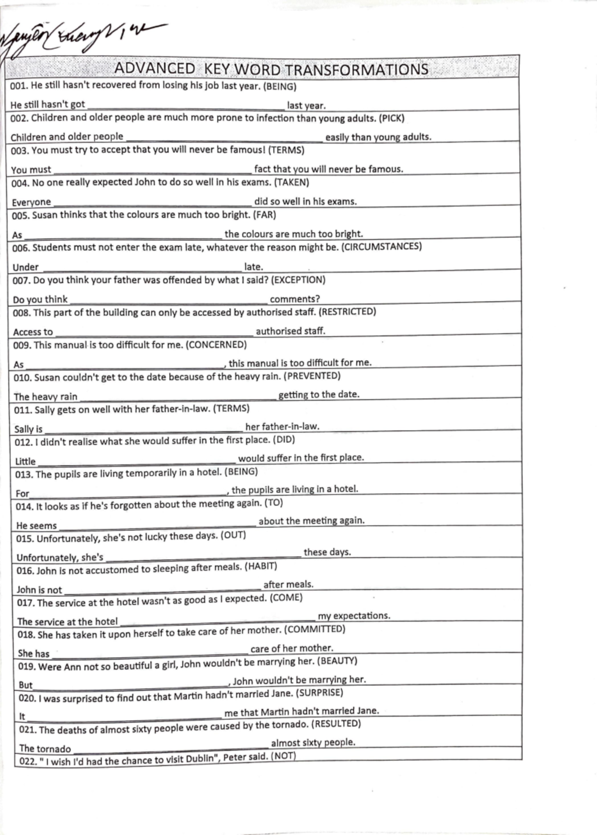 Sentence transformation - , ,;-::i ...