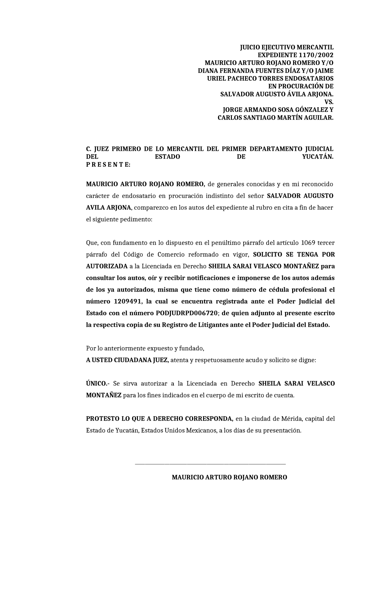 Autorizaciones Judiciales - Juicio Ejecutivo Mercantil (Exp. 1170 ...
