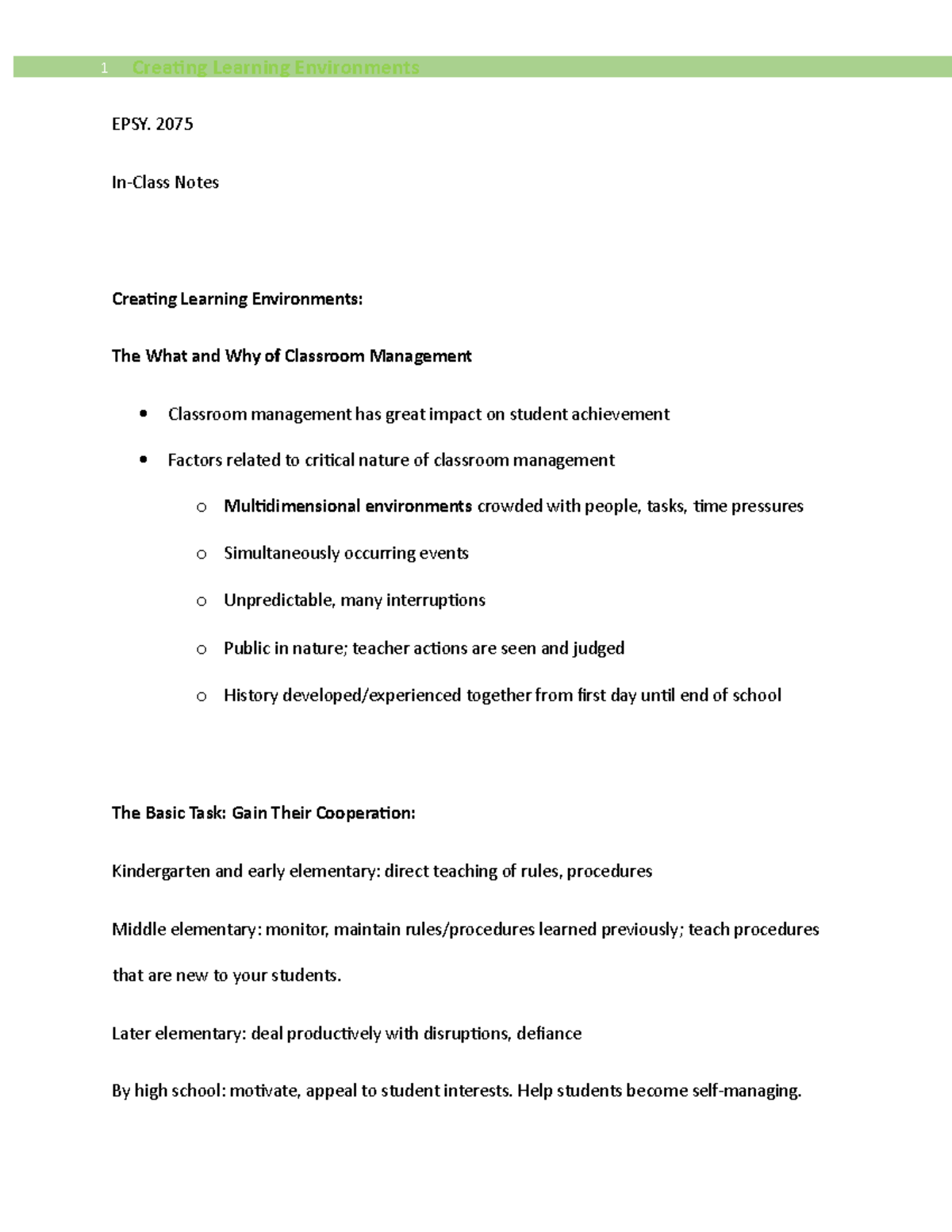 Creating Effective Classroom Management Strategies - EPSY. 2075 In ...