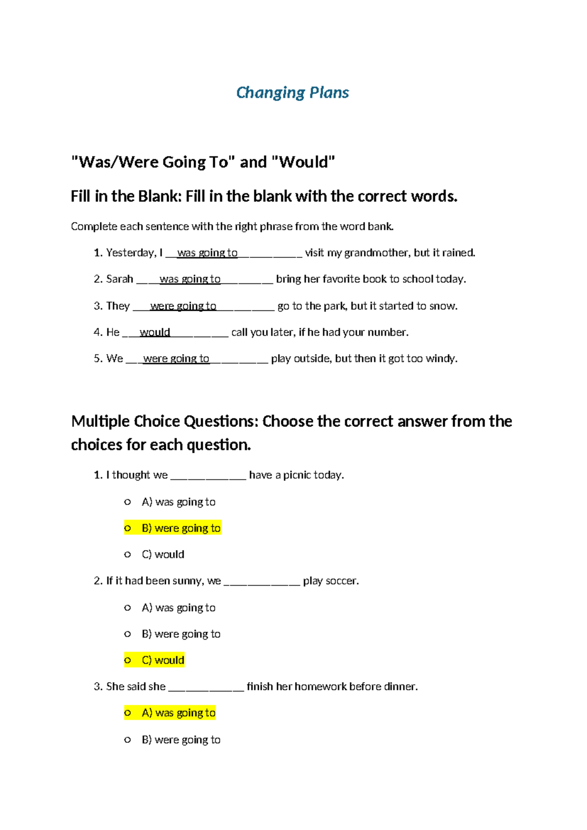WS3 - Homework: Fill in the Blanks & Multiple Choice Practice - Studocu