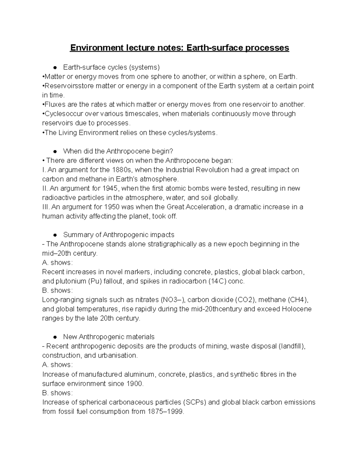 Environment lecture notes Earth-surface processes - •Reservoirsstore ...