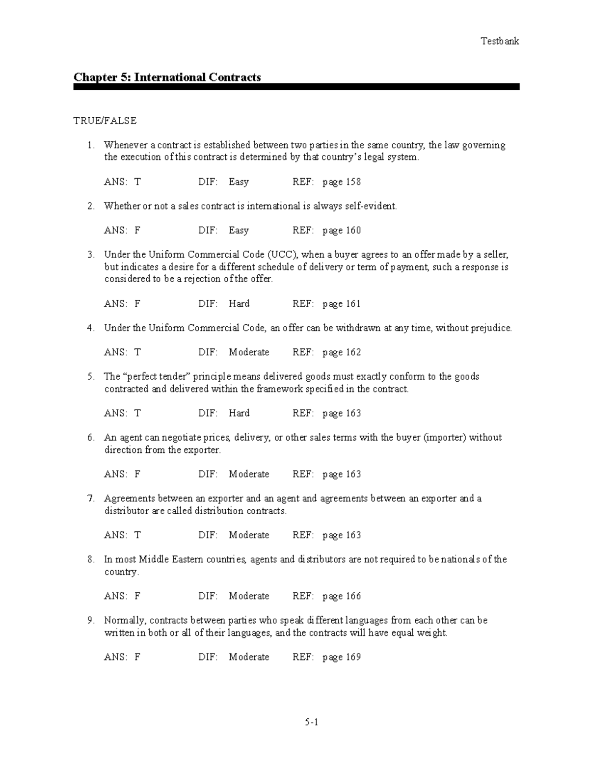 Testbank IL6e Chapter 5: International Contracts Overview - Studocu