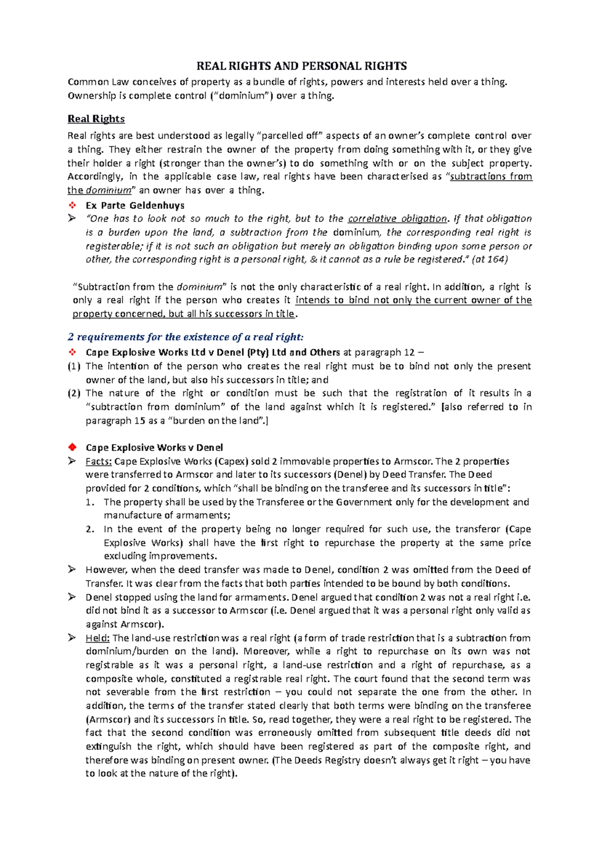 Property Law (LAWS) - Detailed Study of Servitudes and Their Types ...