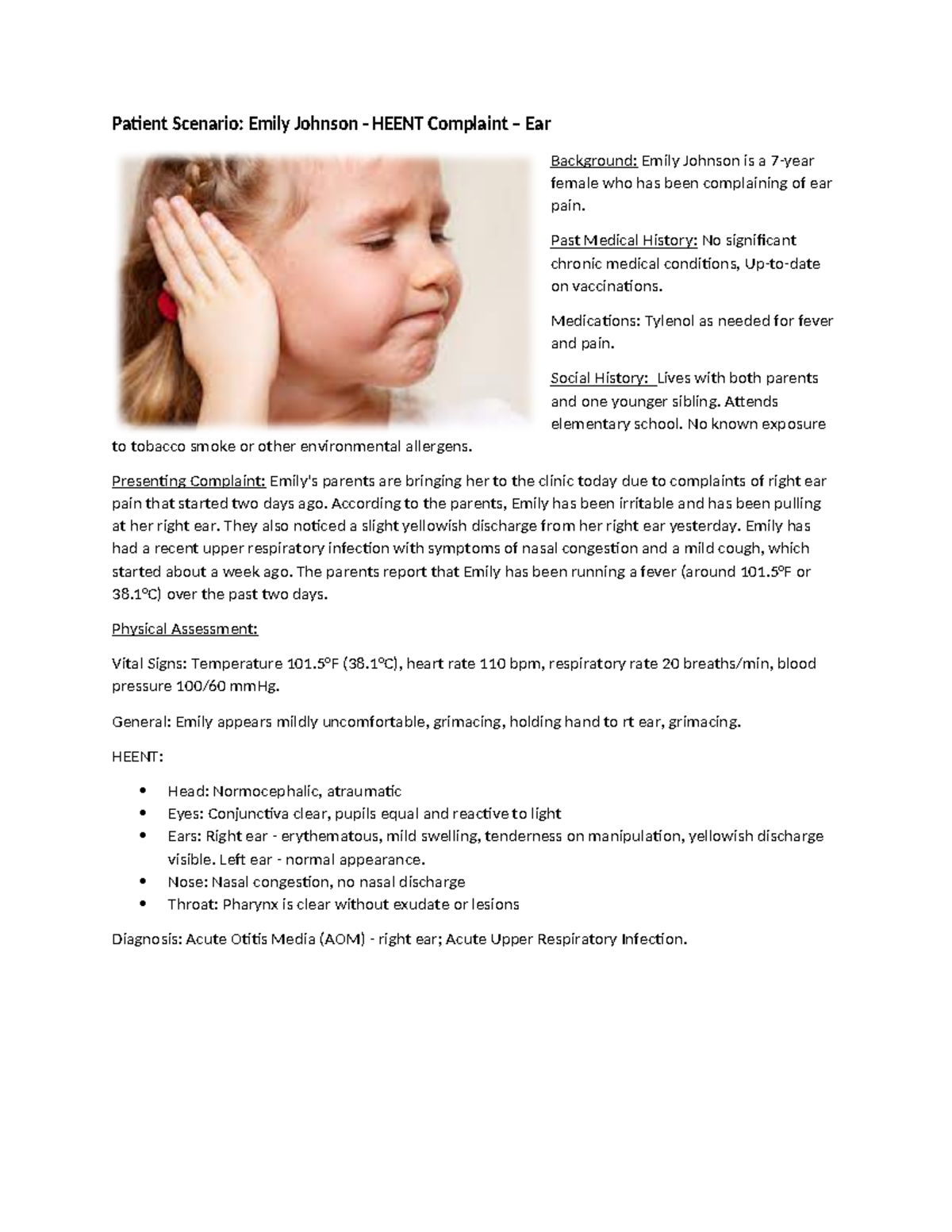 Patient Scenario - HEENT Complaint in Pediatric Patient Case Study ...