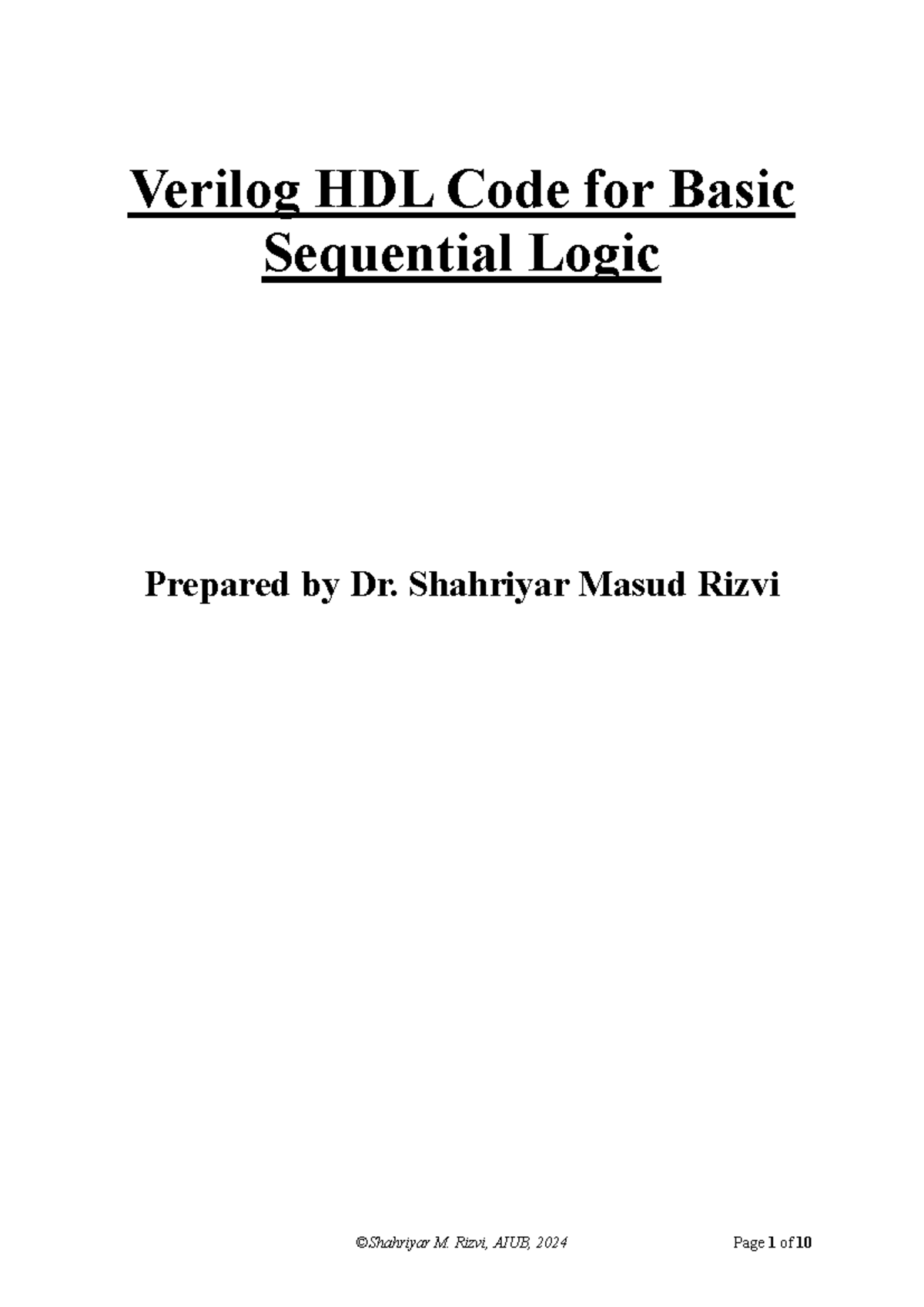 Verilog Code for Basic Sequential Logic 1 - Verilog HDL Code for Basic Sequential Logic Prepared ...