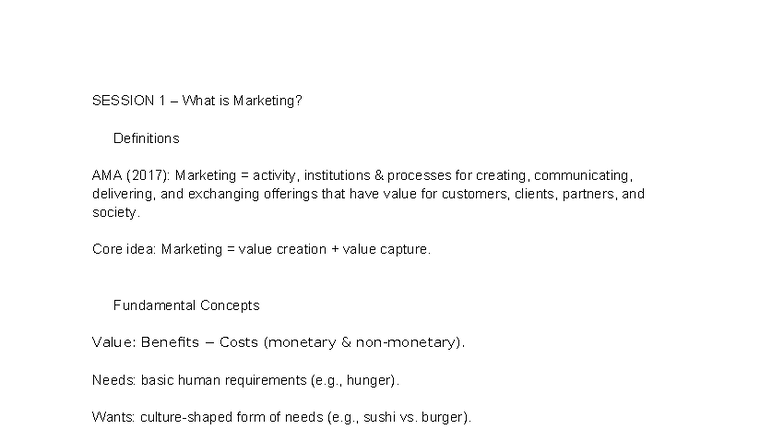 MKT 101: Session 1 - Introduction to Marketing Concepts and Processes ...