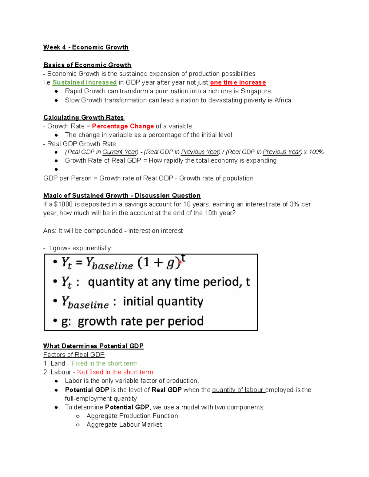 Econs 101: Week 4 - Basics of Economic Growth and Potential GDP - Studocu