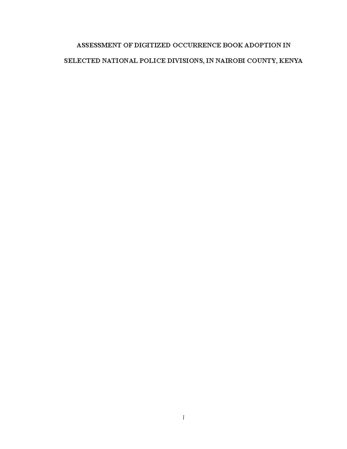 Assessment of Digitized Occurrence Book Adoption in NPS (Kenya) - Studocu