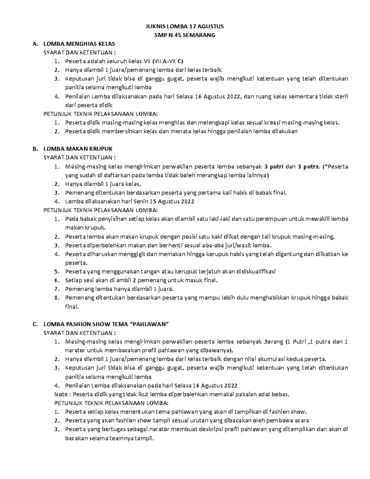 Juknis dan Petunjuk Pelaksanaan Lomba 17 Agustus SMP N 45 Semarang ...