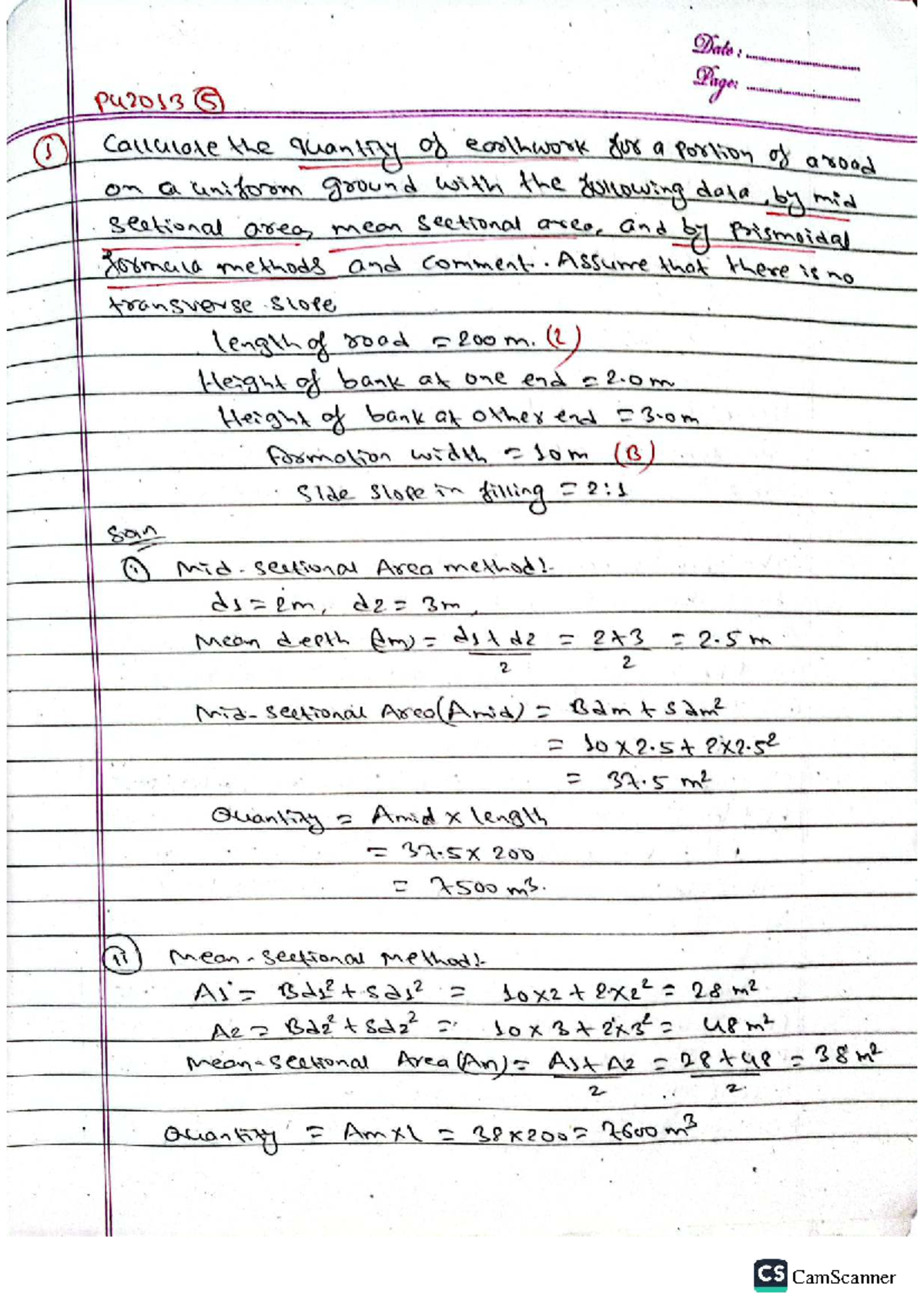 Estimate Assignment: Earthwork Calculation for Road (P42013) - Studocu
