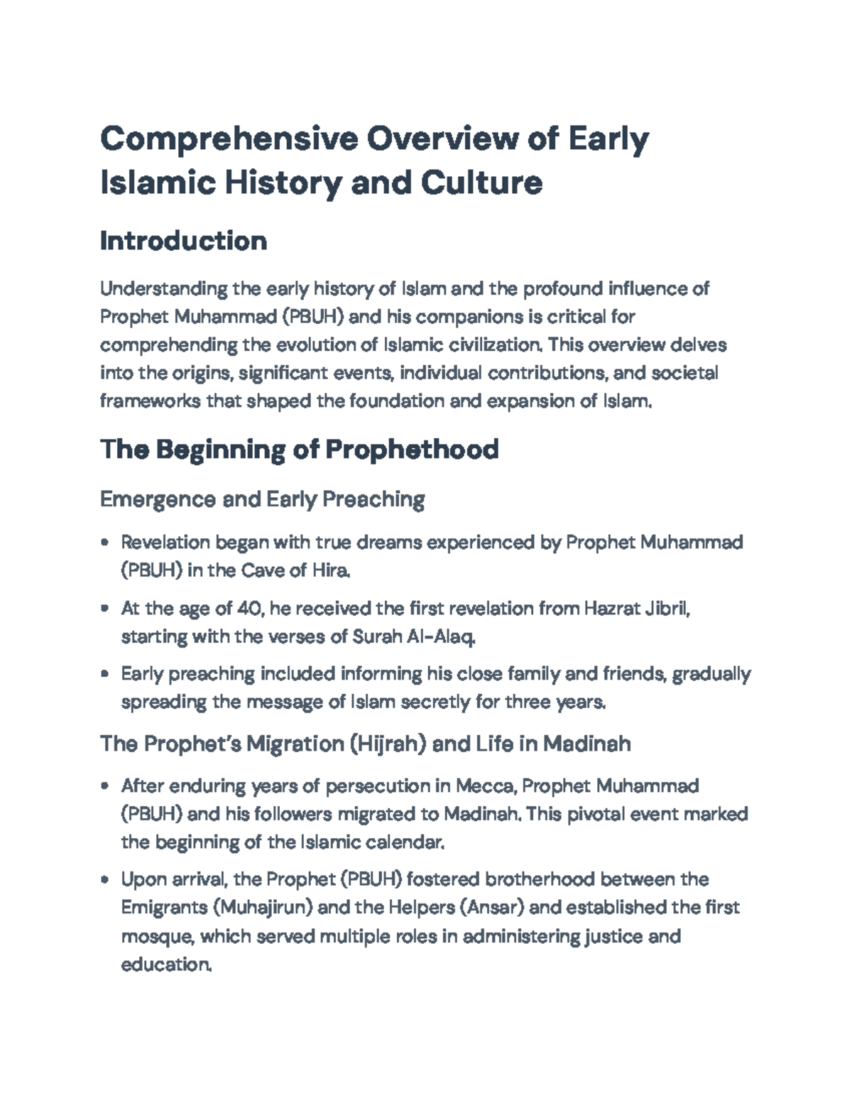 Overview of Early Islamic History and Key Contributions: HC 101 ...