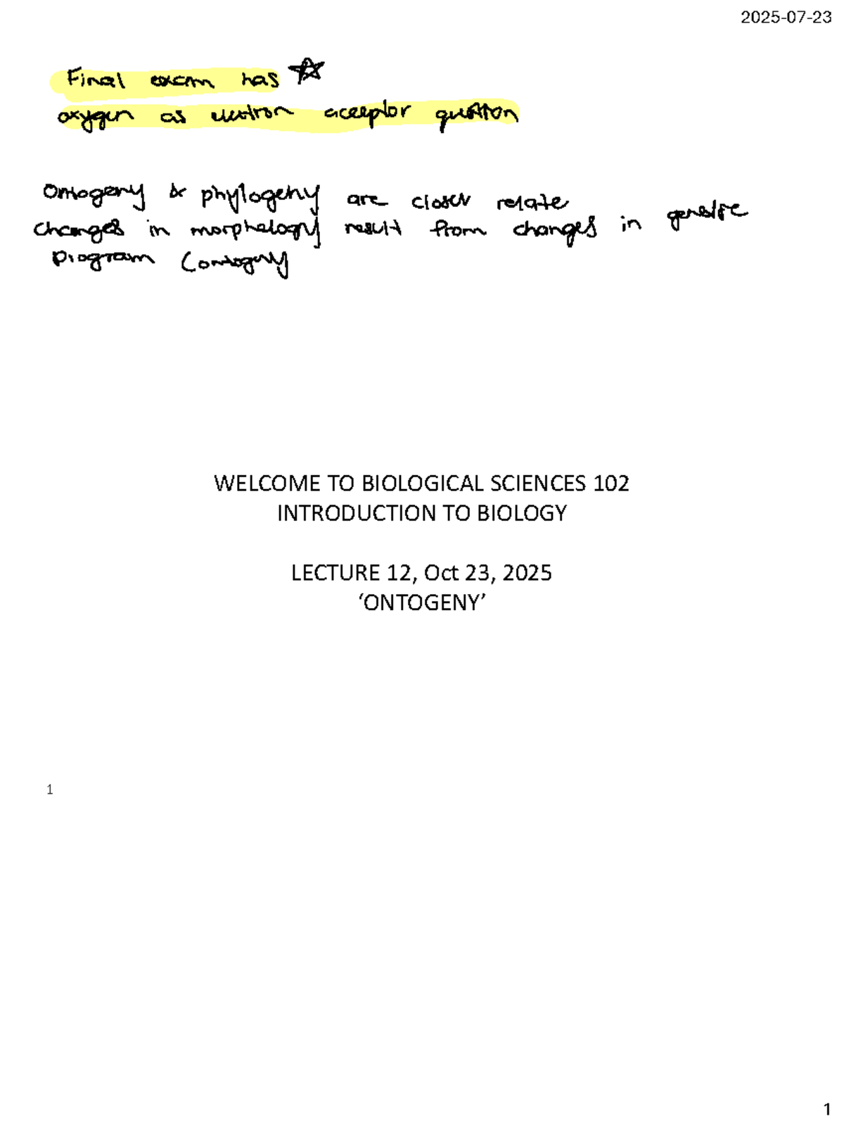 BIO 102: Final Exam Lecture 12 - Ontogeny and Morphological Changes ...
