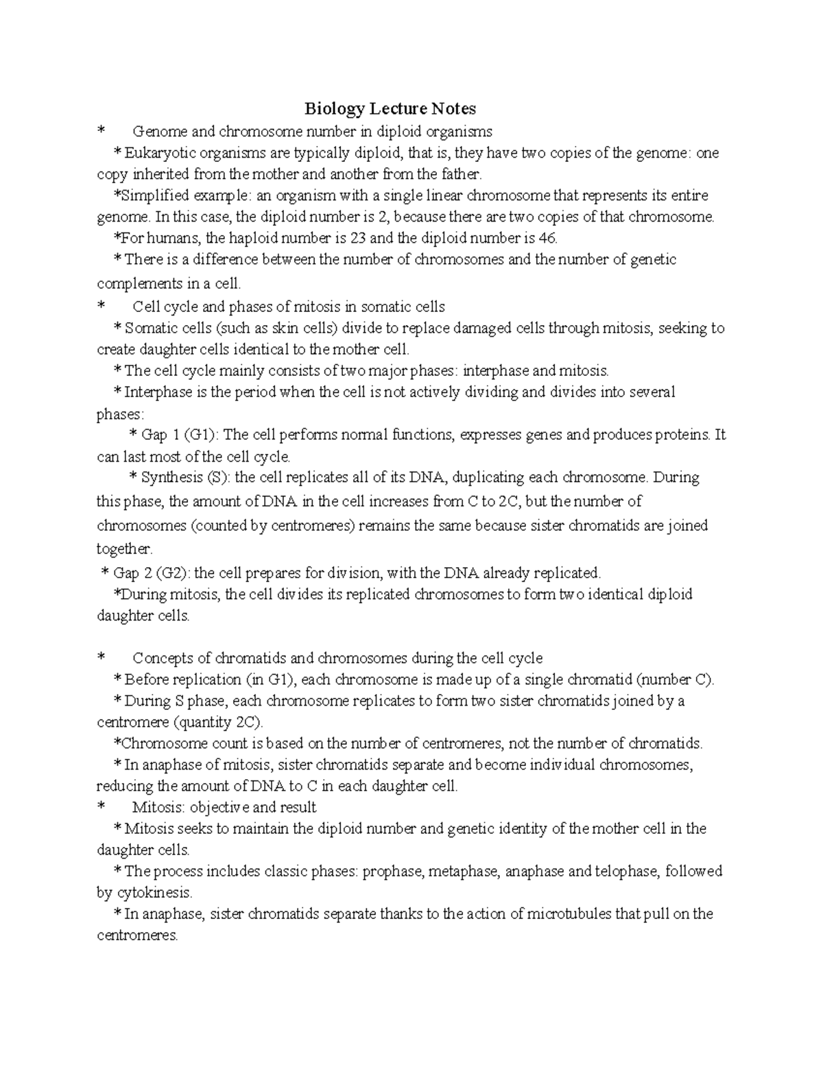 Biology 101: Mitosis and Meiosis Lecture Notes Overview - Studocu