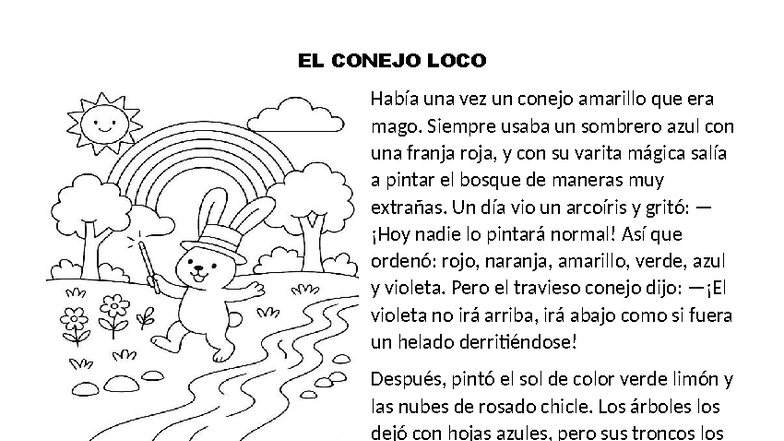 EL CONEJO LOCO - CUENTO INTERACTIVO PARA LEER Y COLOREAR - Studocu
