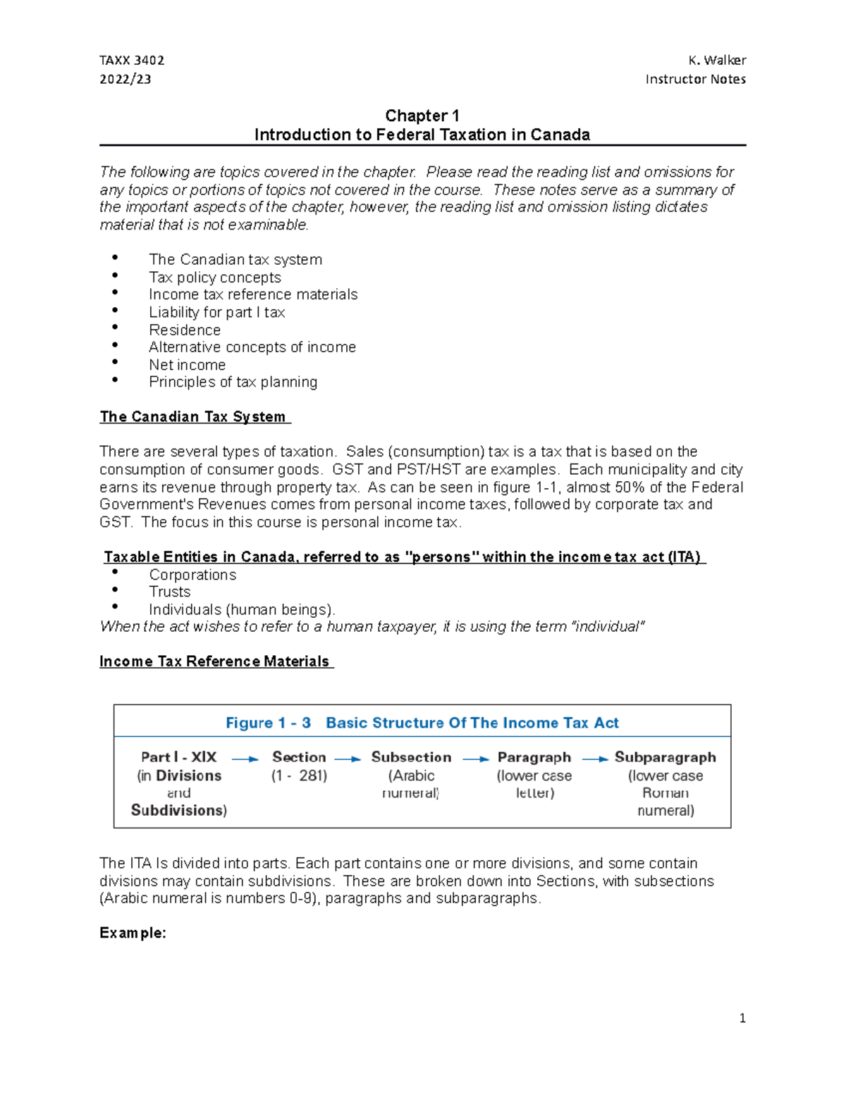 Chapter 1 Instructor Notes - TAXX 3402 2022-23 - 2022/23 Instructor ...