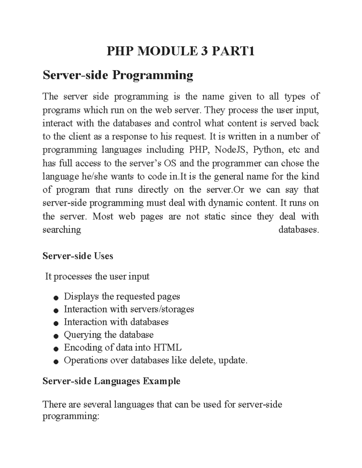 PHP MODULE 3 PART 1 - Server & Client Side Programming Overview - Studocu
