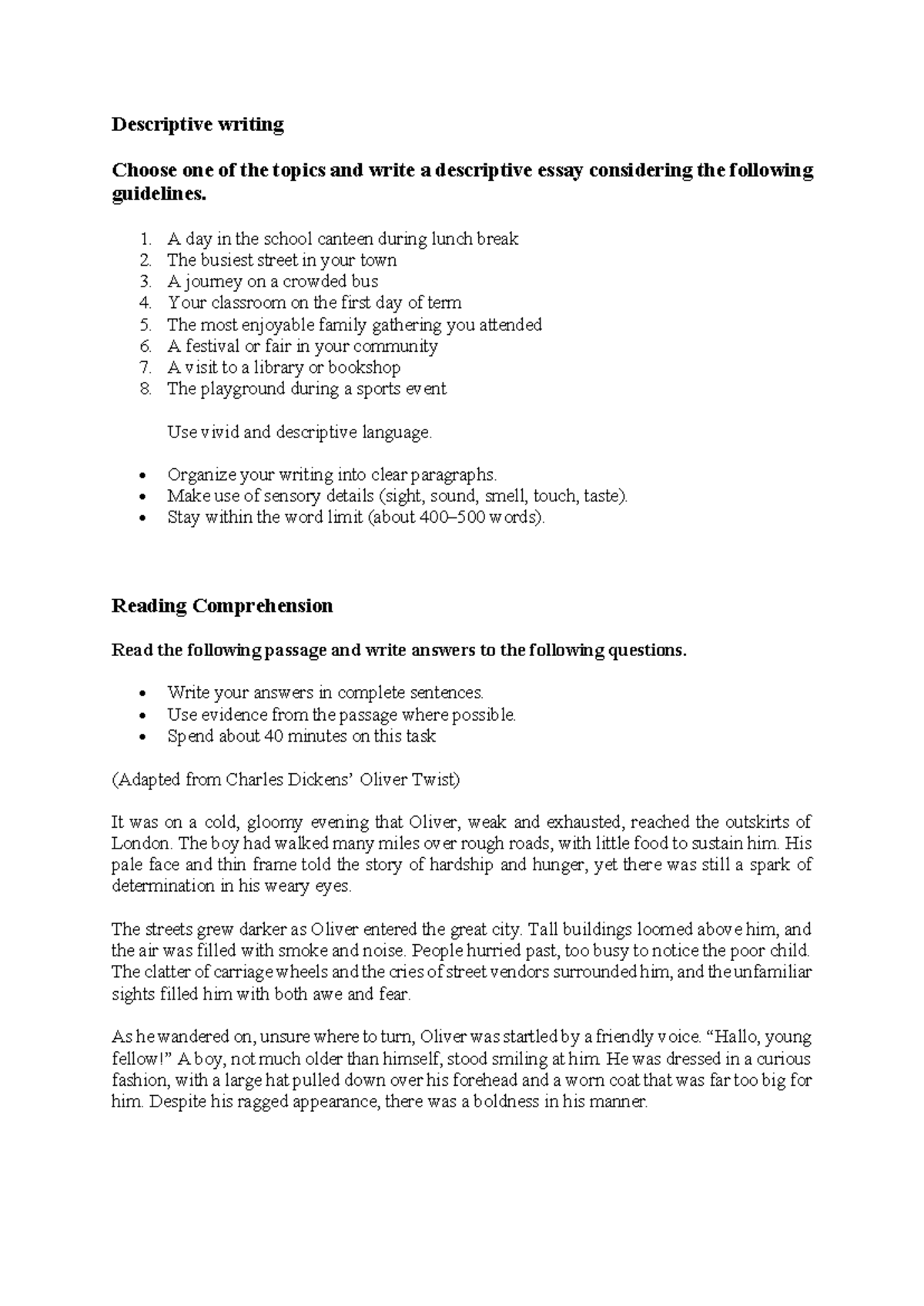 ENG101: Descriptive Essay Guidelines and Reading Comprehension - Studocu