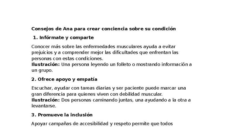 Conciencia sobre Enfermedades Musculares: Consejos de Ana - Studocu